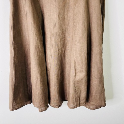 Grace Elements brown linen pleated coastal cottagecore midi circle skirt 16W | eBay
