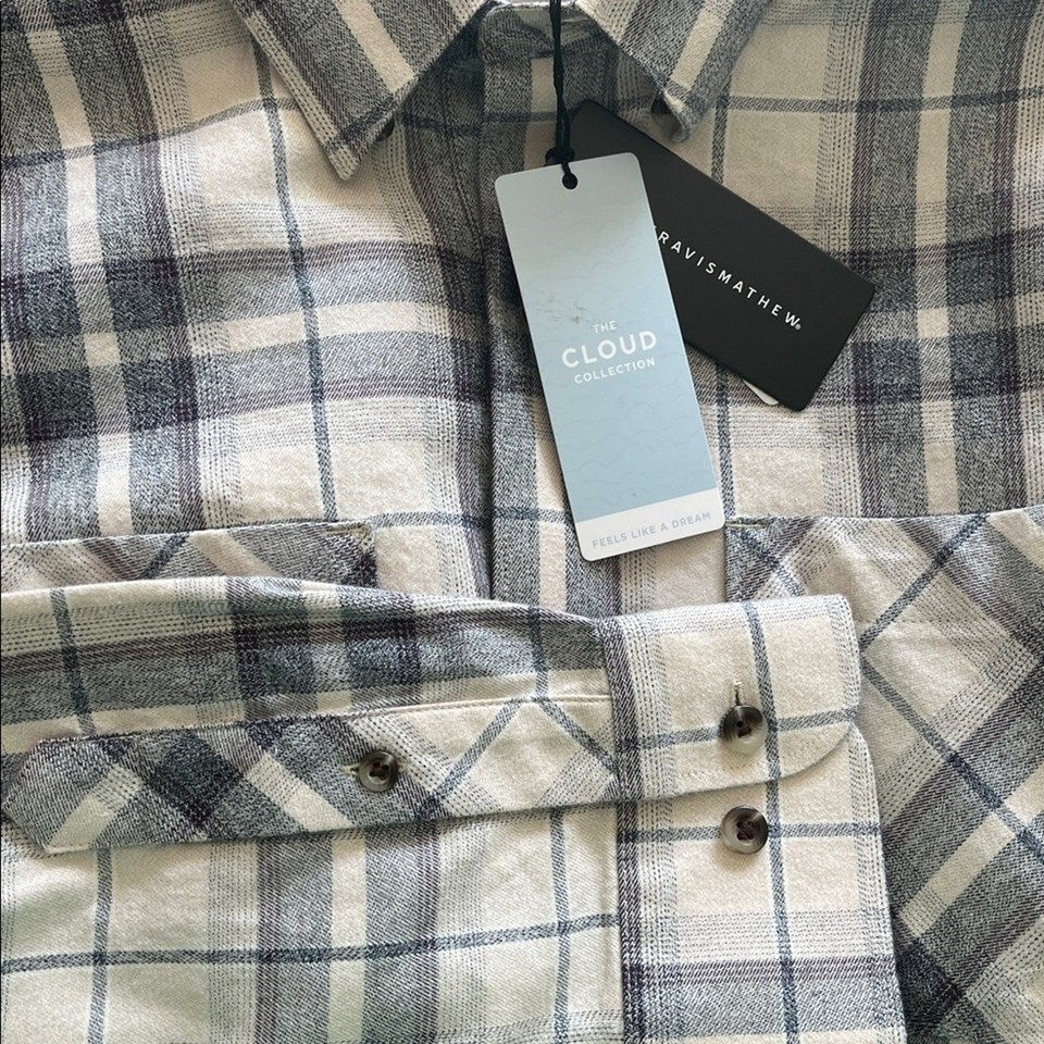 Travis Matthew Cloud Flannel Plaid Button-Up in Oxford Tan Plum Size ...