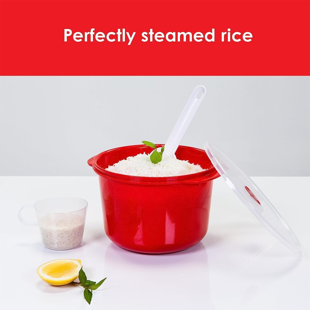 Decor Microsafe Microwave Rice Cooker and Vegetable Steamer Red 2.75L ...