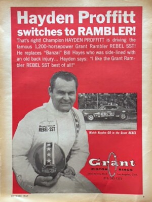 VRHTF NHRA VTG "HAYDEN PROFITT REBEL SST FUNNY CAR GRANT MAGAZINE AD" 8 ...