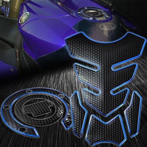4PCs Perforated Black Tank Pad+Fuel Cap Cover R1/R6 YZF/FZ/FJ Chrome ...