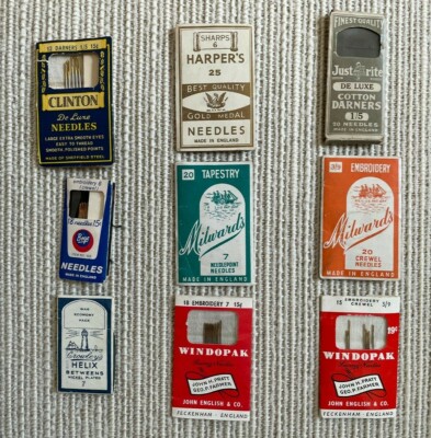 9 pkgs Vintage HAND SEWING NEEDLES Made in ENGLAND Milwards Harpers ...