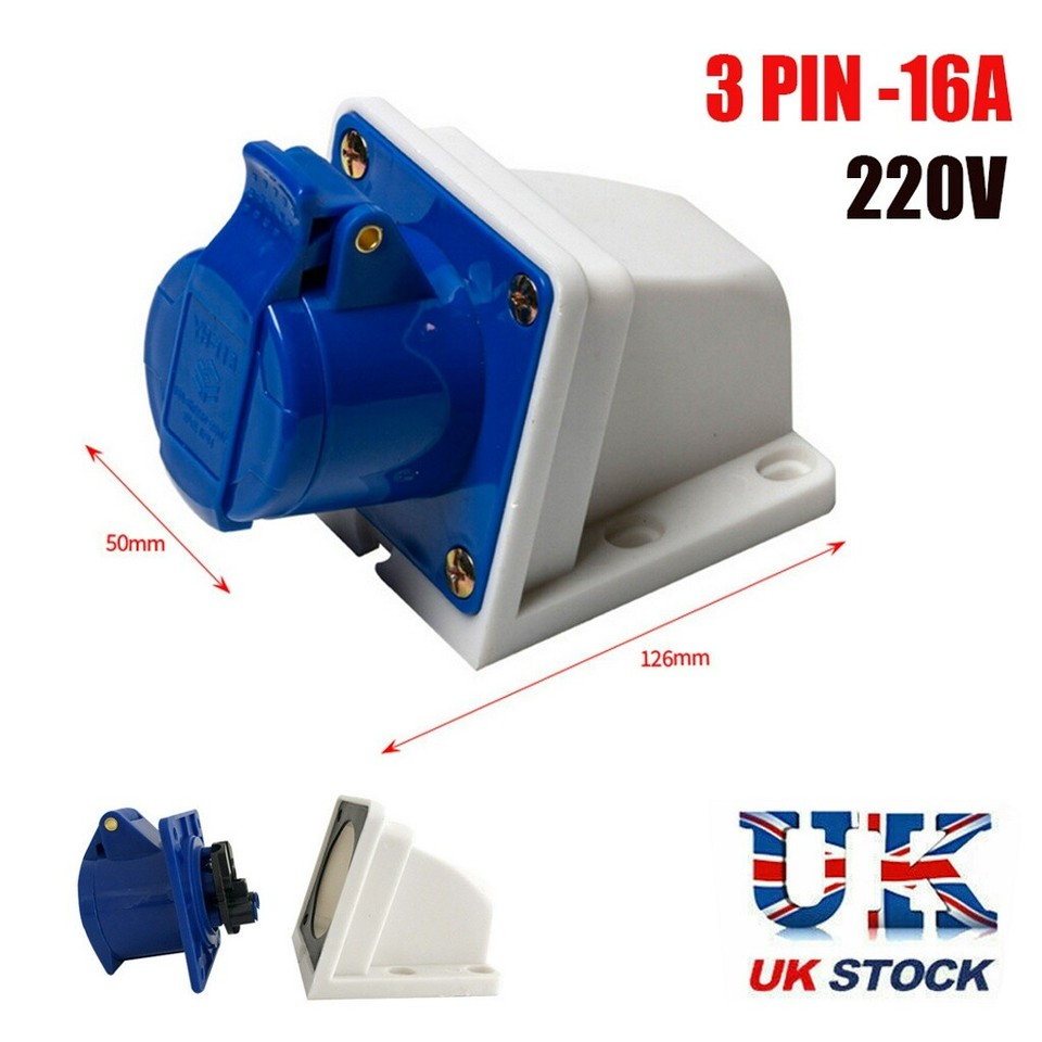 16A 220V Mains Hook Up Socket Inlet With Cover Camper van, Caravan ...