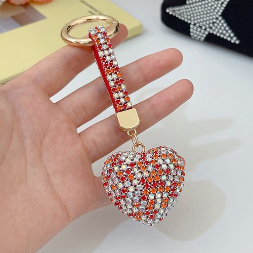 Women Crystal Rhinestone Keychain Heart Shape Key Ring Charm Handbag ...