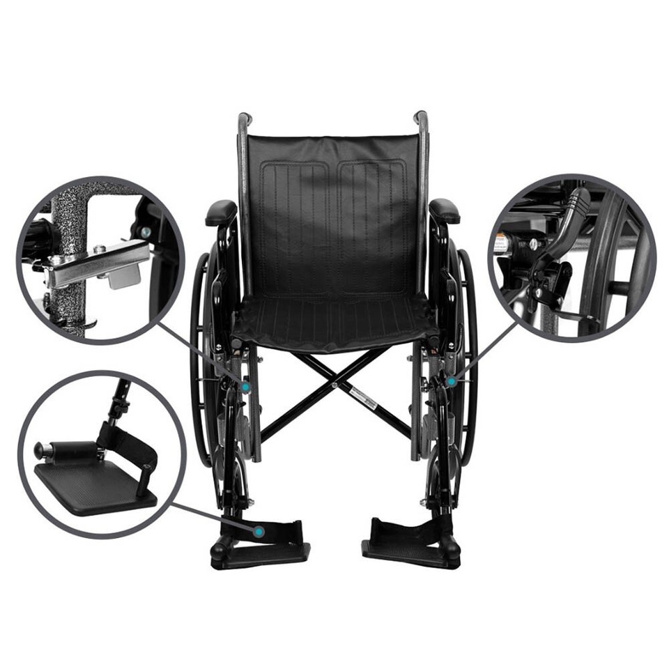 Foldable Manual Wheelchair 20" Seat Adjustable Footrest 300 Lbs ...