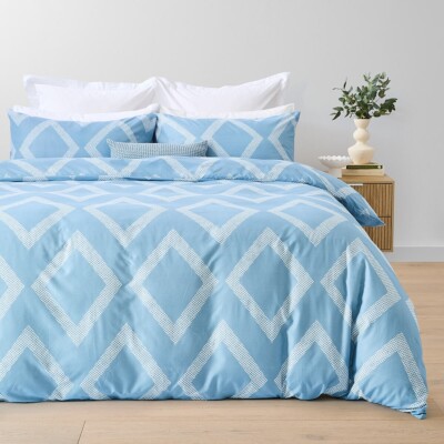 Jude Quilt Cover Set Queen Bed Blue Easy Care Fresh Cover Printed Set ...