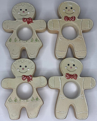 Ceramic Gingerbread Beige 2 Male 2 Female Napkin Rings Christmas ...
