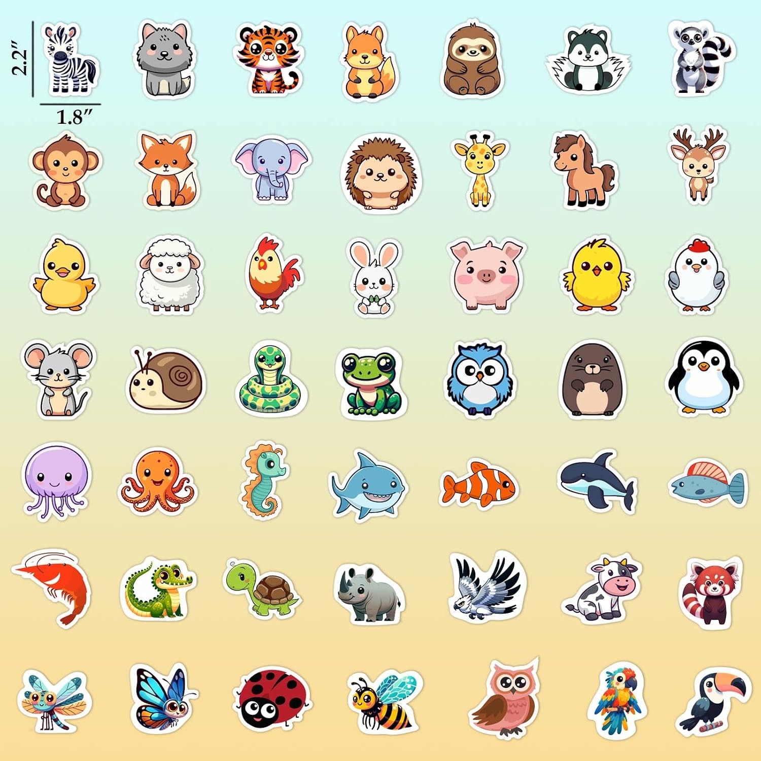 RINOLY 100 Pc Waterproof Animal Vinyl Stickers for Kids, Laptops ...