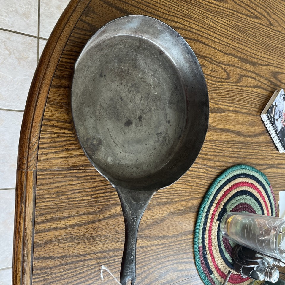 Vintage LARGE #10 NEVER BREAK camping steel Cookware Cowboy Skillet Pan ...