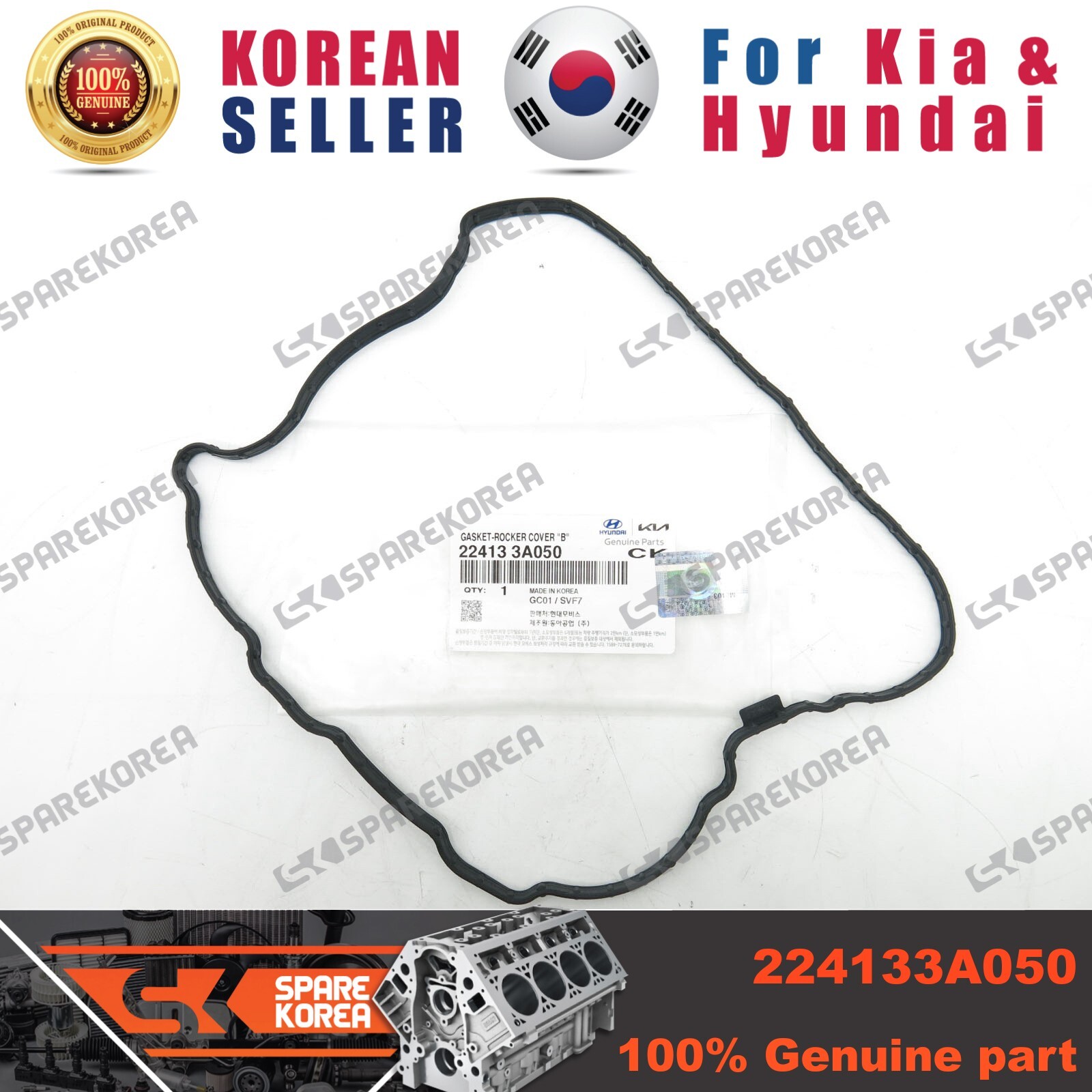 Genuine/OEM 224133A050 GASKET-ROCKER COVER "B" for Kia Mohave (Borrego ...