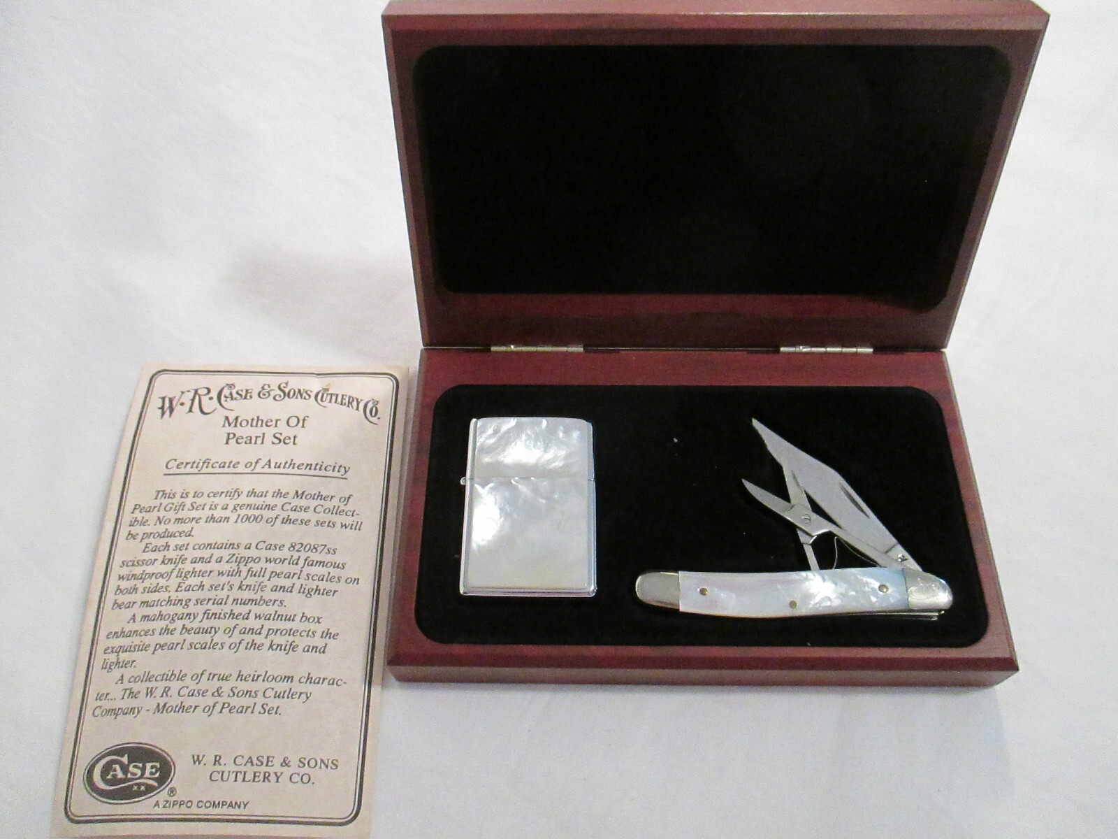 W R Case & Sons Mother of Pearl Set, Knife and Zippo | eBay