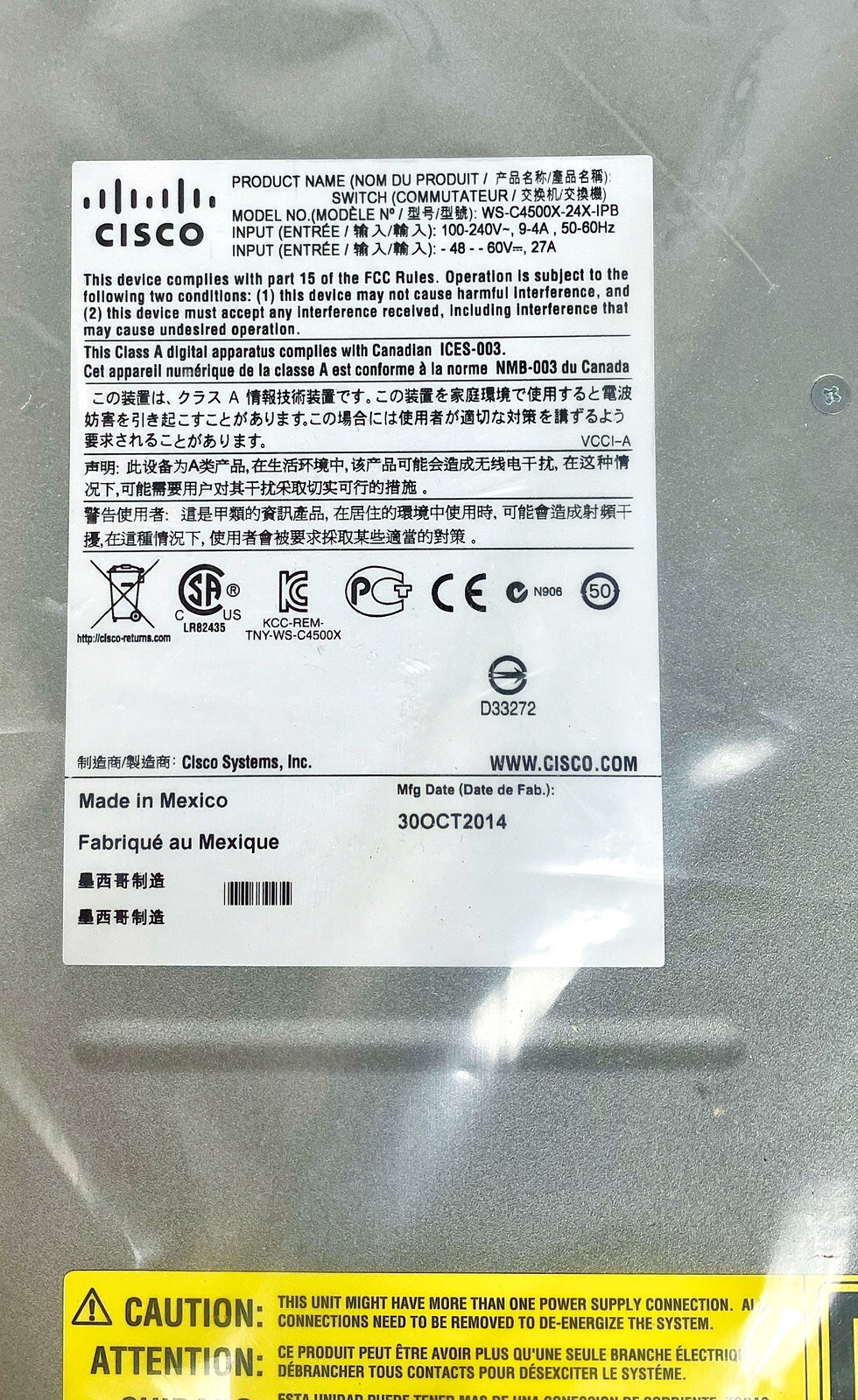 Cisco Catalyst 4500-x 24 Port 10g IP Base Ws-c4500x-24x-ipb for sale ...