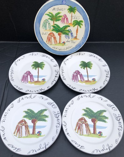 SET (4) Rosanna BEACH GETAWAY 8” Ceramic Salad Dessert Plates Palm ...