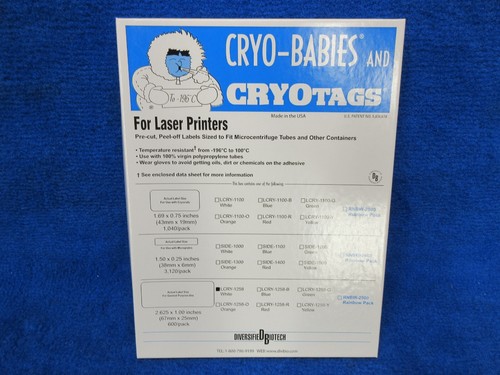 DB Cryo-Babies CryoTags Tube Laser Labels 2.625x1.00 Qty 600 LCRY-1258 ...