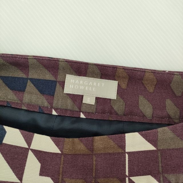 MARGARET HOWELL Geometric Cotton skirt Wine Red Navy White 5-0105M∞ ...
