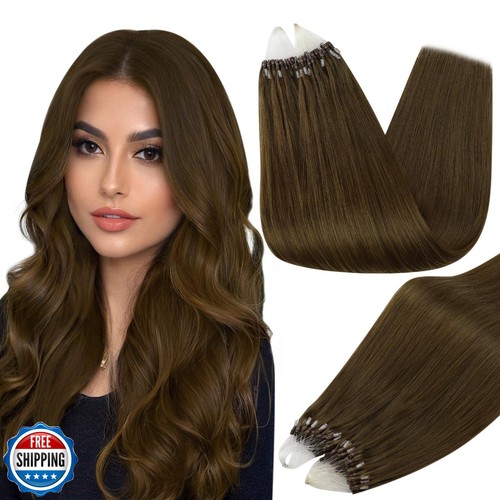 Full Shine Microloop Hair Extensions Color 4 Medium Brown 14 Inch Micro ...