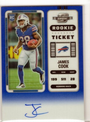 2022 Contenders Optic James Cook Rookie Ticket Autograph Blue Auto #/75 ...