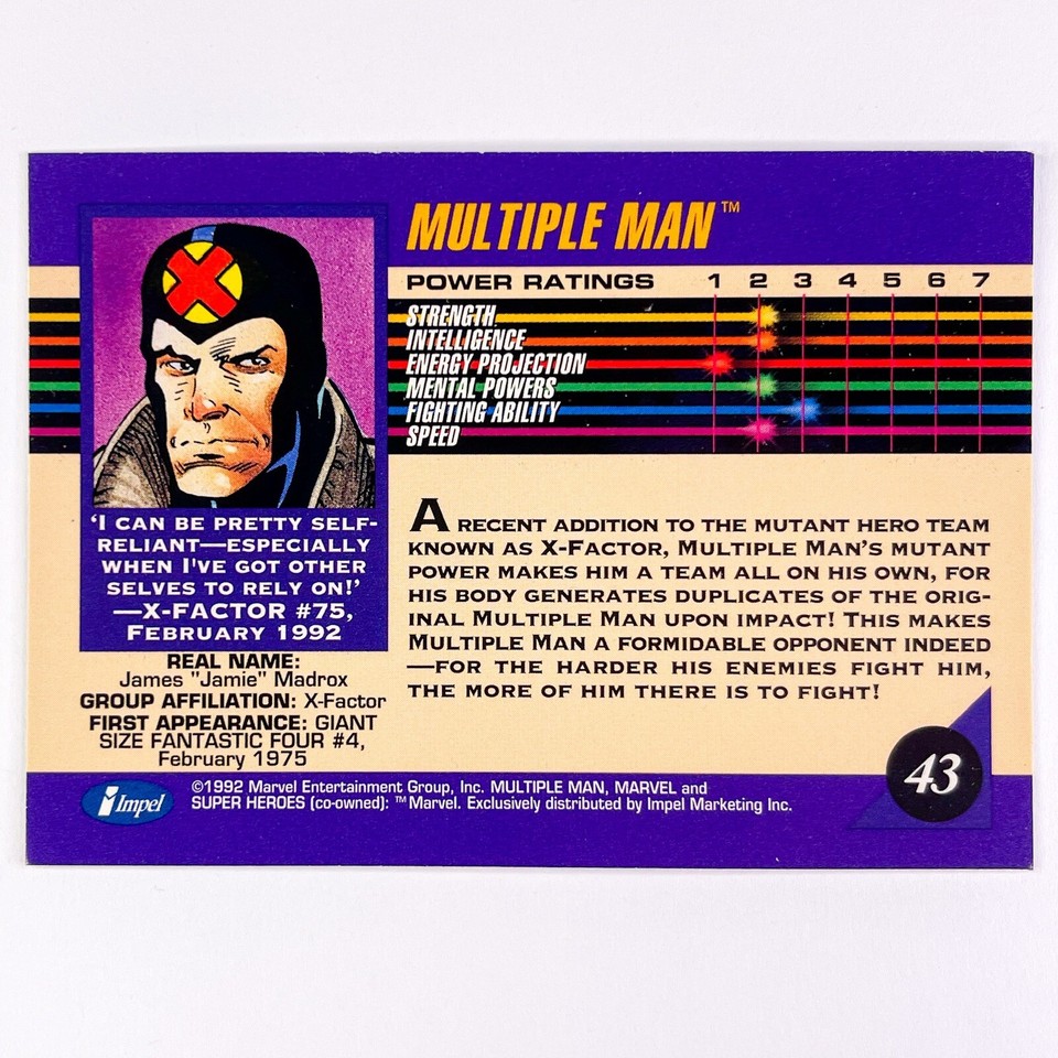 Multiple Man Marvel Impel 1992 Super-Heroes Card #43 Series 3 MCU X ...