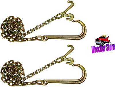 ONE PAIR, 10' G70 J HOOK, MINI J HOOK COMBO WRECKER ROLLBACK TOW CHAIN ...