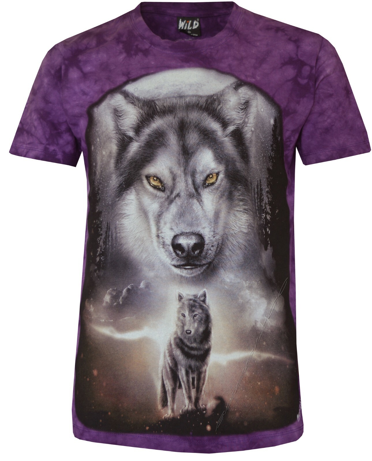 Wolves Under a Starry Mystical Night Glow in Dark Wolf Tie Dye T-Shirt ...