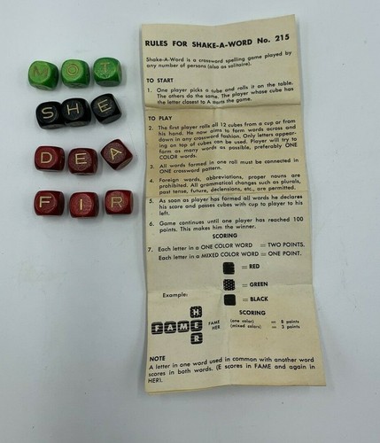 VINTAGE SHAKE A WORD GAME DICE AND RULES #215 CROSSWORD SPELLING GAME ...