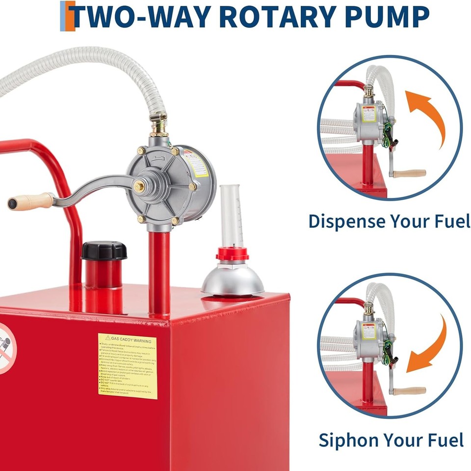 20 Gallon Portable Fuel Tank Gas Caddy w/ Manual Pump Hose Wheels,Red ...
