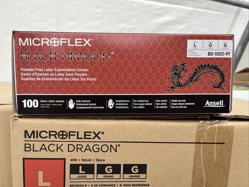 Microflex BD1003PFL Large Black Dragon Latex Gloves Textured 100bx for ...