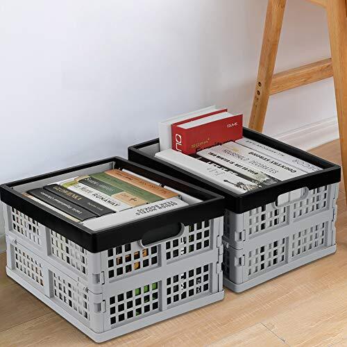 FOLDING STORAGE CRATE Grey Collapsible Container Basket Bin Set of 3 ...