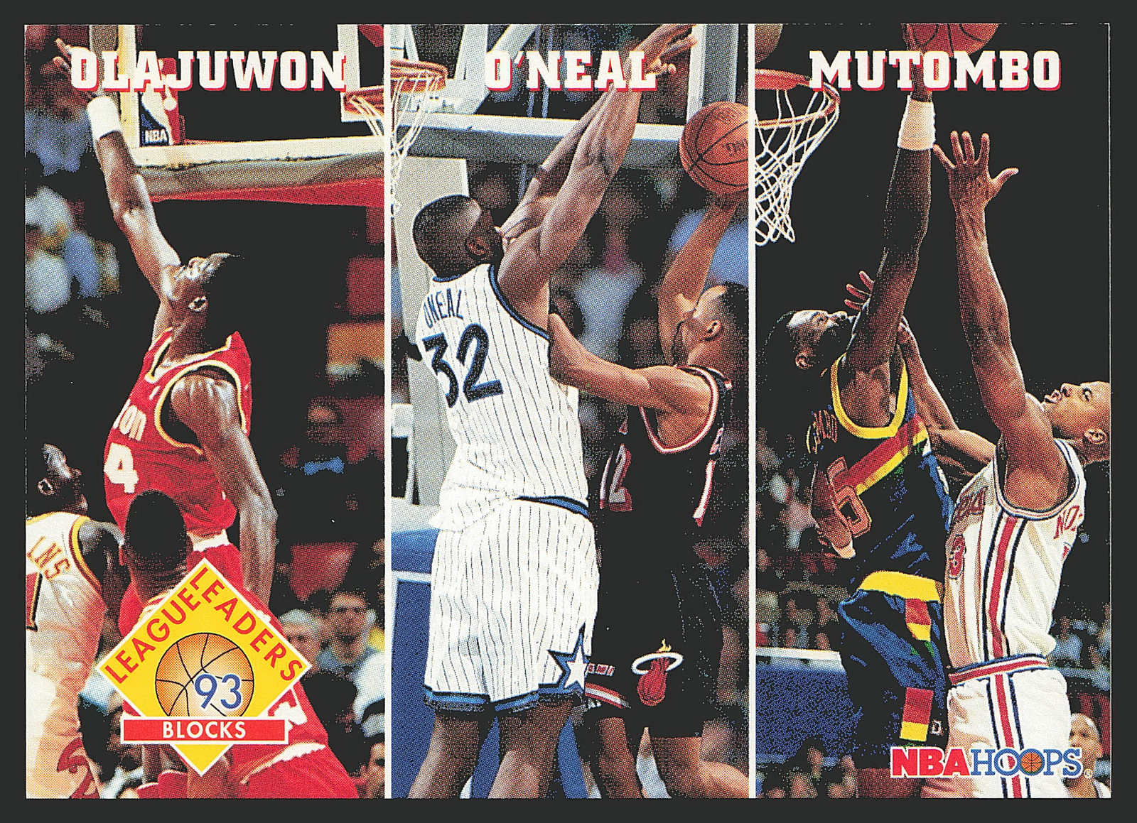 1993-94 Hoops #290 Blocks (Hakeem Olajuwon / Shaquille O'Neal / Dikembe ...