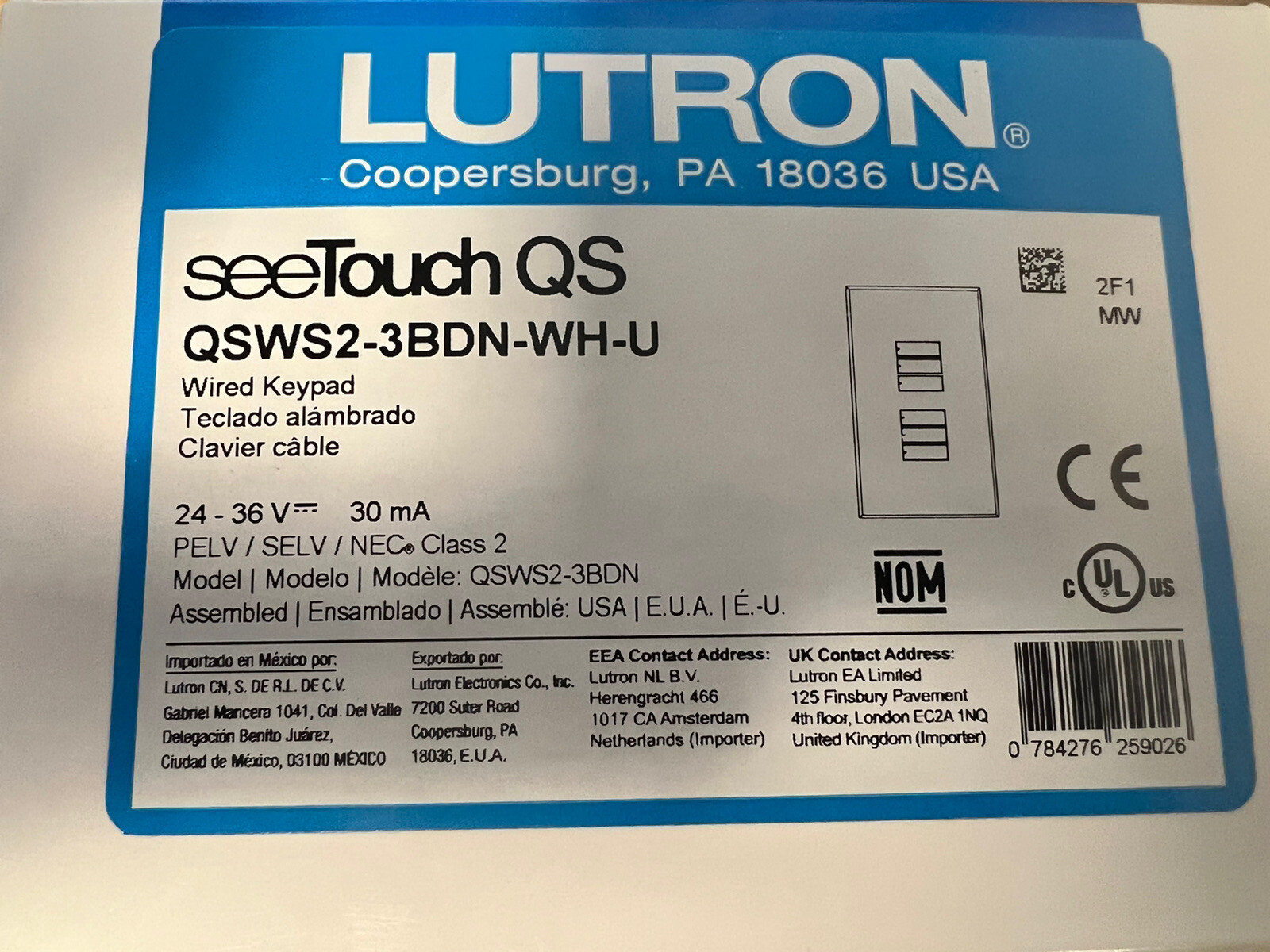 LUTRON QSWS2-3BDN-WH-U ENGRAVED SEETOUCH QS WALLSTATION 24V VIA QS LINK ...