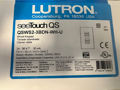 LUTRON QSWS2-3BDN-WH-U ENGRAVED SEETOUCH QS WALLSTATION 24V VIA QS LINK ...