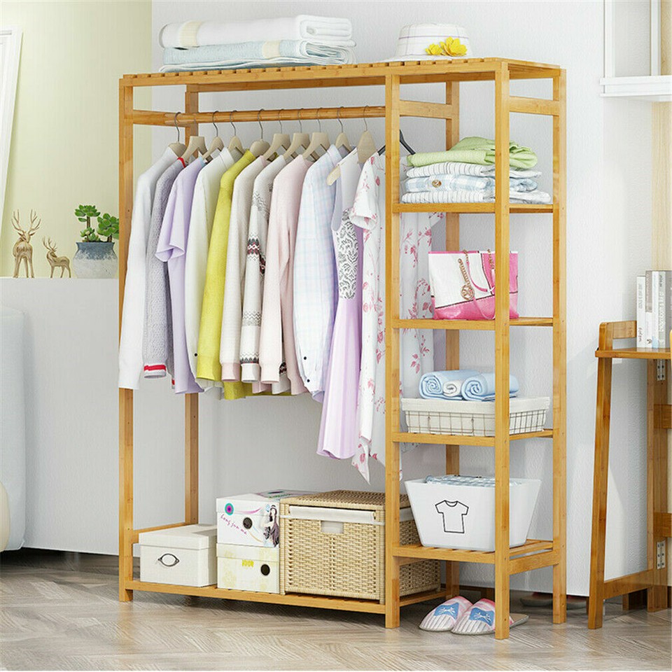 Heavy Duty Clothes Rail Garment Wardrobe Stand Hanging Rack Corner ...