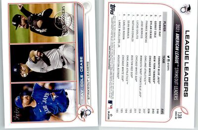 Cease Cole Ray 2022 Topps 582 Montgomery Stamped Set #138 SO Leaders ...