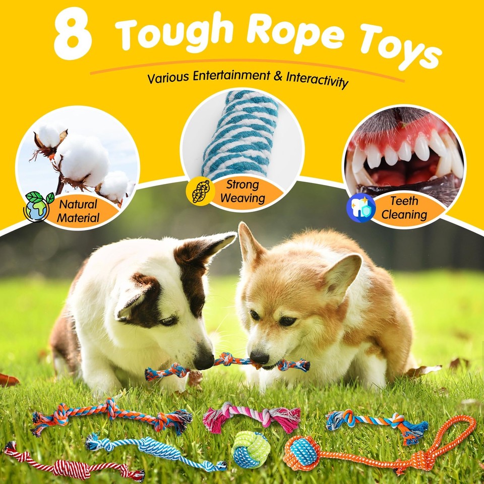25 Pack Luxury Dog Chew Toys for Puppy, Dog Toys with Ropes, Treat Ball ...