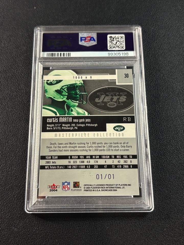CURTIS MARTIN PSA 6 2004 FLEER SHOWCASE #30 MASTERPIECE 1/1 JETS | eBay