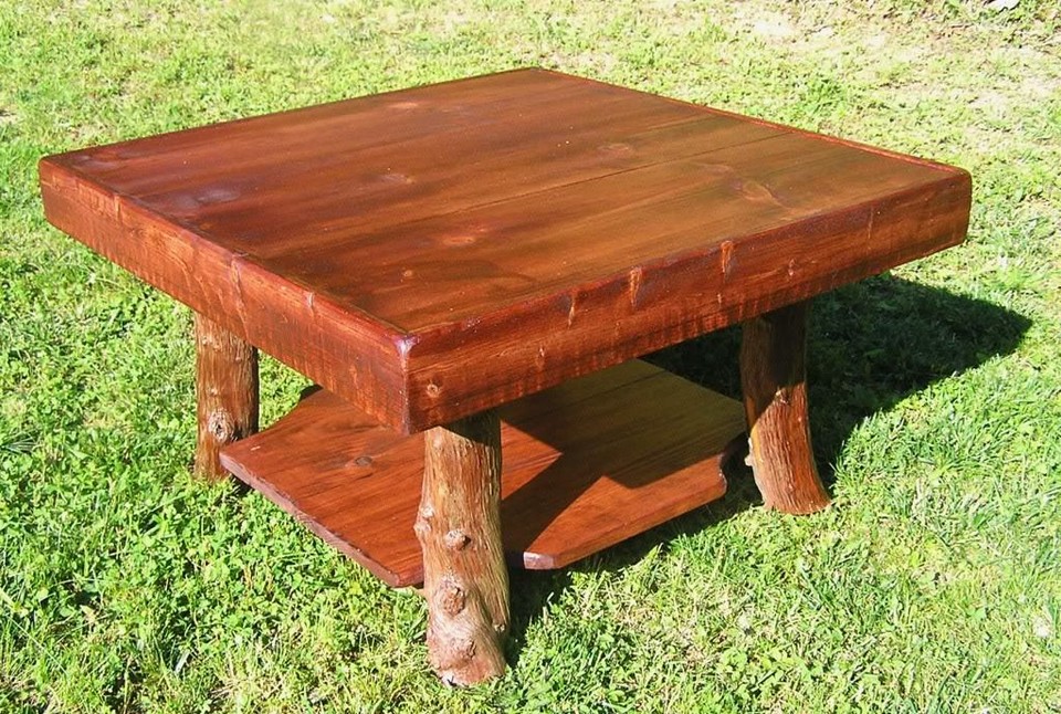 Adirondack Coffee Table Rustic Wood Square Log Cabin Furniture FREE ...
