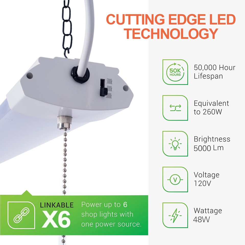 4FT Fixture LED Shop Utility Ceiling Light Linkable Super Bright Work ...