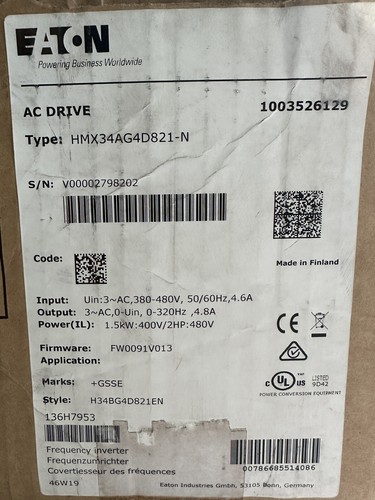 Eaton HMX34AG4D821-N 480V 1500W 2HP Variable Frequency Drive for sale ...