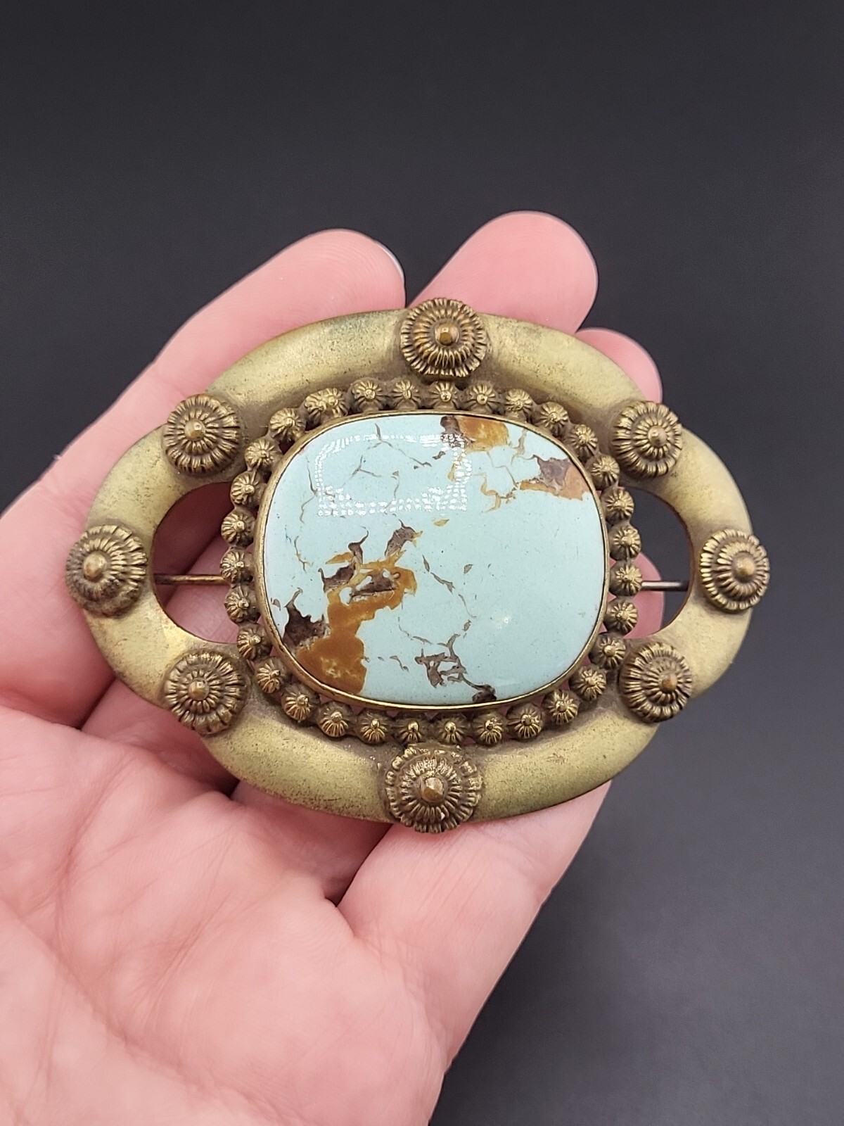 ANTIQUE LARGE DETAILED VICTORIAN BRASS SASH PIN BLUE … - Gem