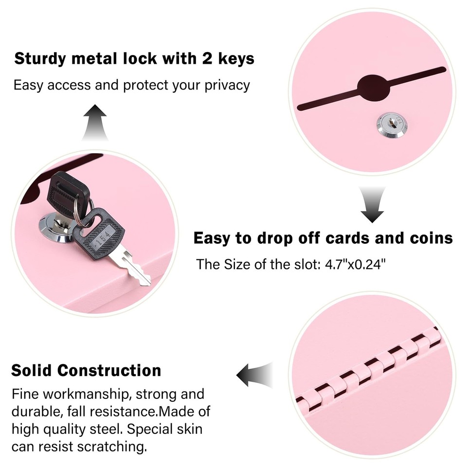 Pink Locking Suggestion Box With Key Metal Ballot Drop Box For Office 8 ...