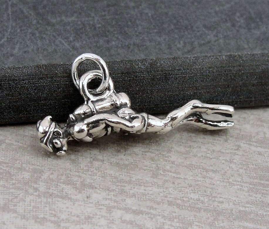 925 Sterling Silver Scuba Diver Charm - Snorkel Charm - Deep Sea Diver ...