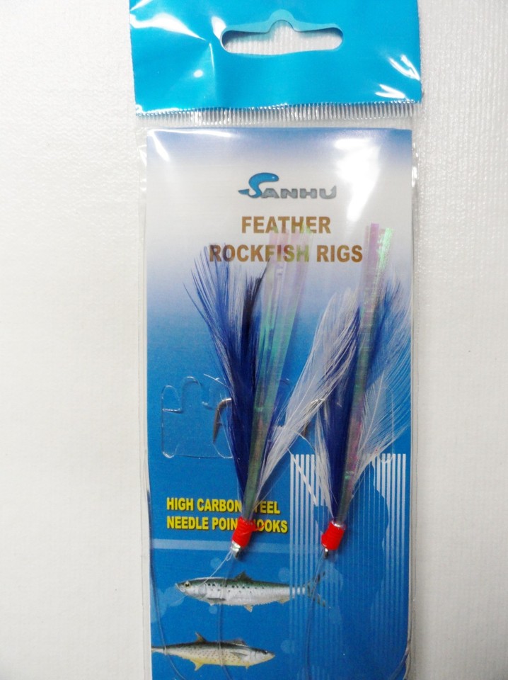 10 packs size 3/0 rock cod rigs 2 hooks feather Rockfish Bait Random ...