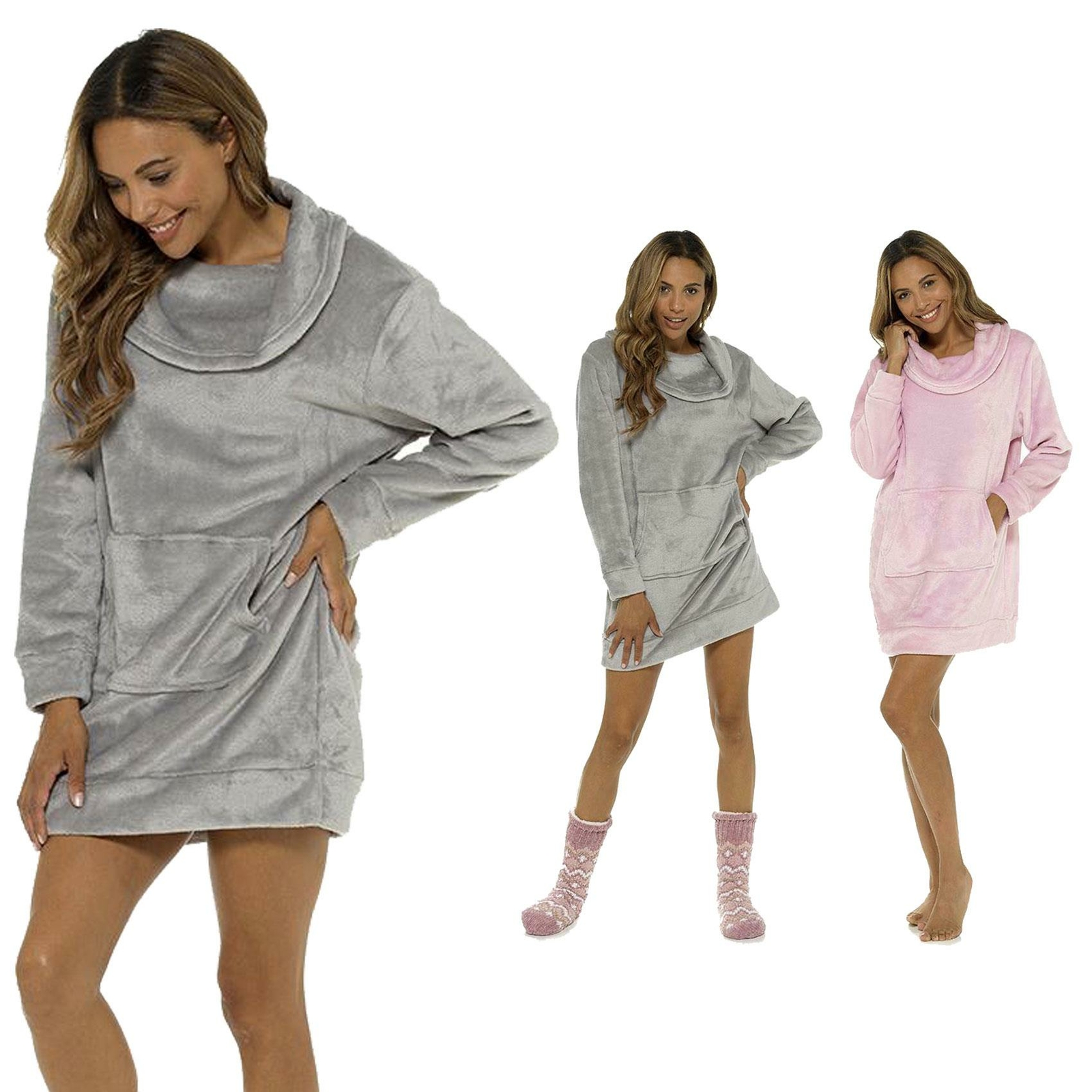 Ladies Super Soft Snuggle Fleece Cowl Neck Lounge Top Warm Bed Jacket ...