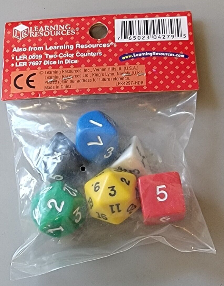 NEW Learning Resources Polyhedra Dice 5 Dice 4, 6, 8, 10, 20 Sided Dice ...