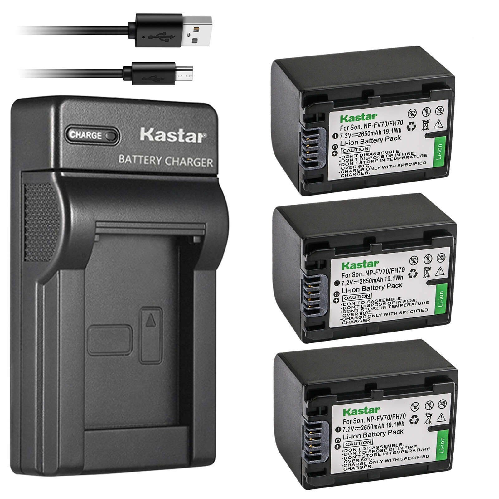 Kastar Battery Slim Charger for Sony NP-FV70 & Sony HDR-PJ50 HDR-PJ510 ...