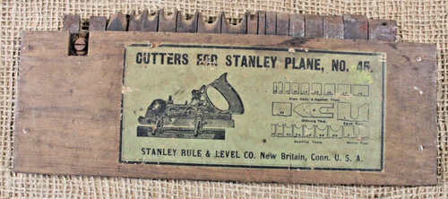 17 Stanley 45/55 Combination Plane Iron cutter Set Wood Box W/Label ...