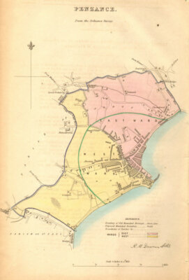 PENZANCE borough/town/city plan. BOUNDARY COMMISSION. Cornwall. DAWSON ...