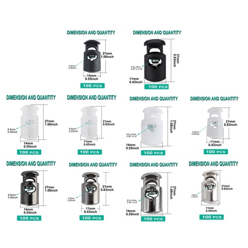 100pcs Plastic Cord Lock Stoppers Spring End Toggle Fastener Organizer ...