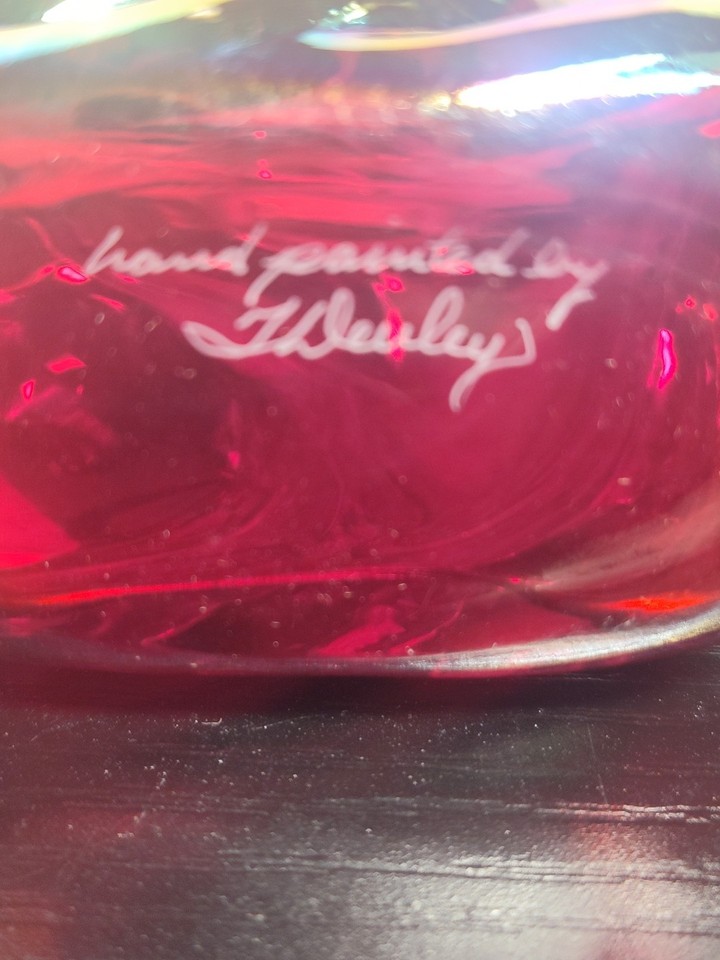 Fenton Glass Opalescent Perfume Bottle Heart Topper Hand Painted ...