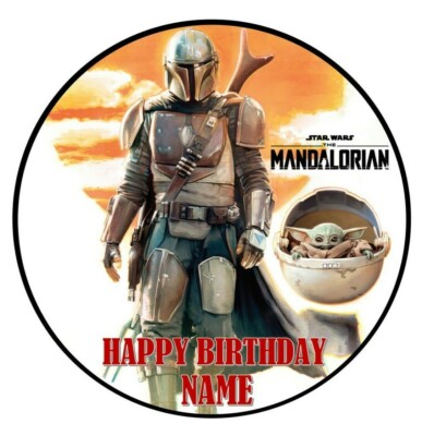MANDALORIAN Star Wars Image Birthday Party Cake Topper 19cm Round | eBay